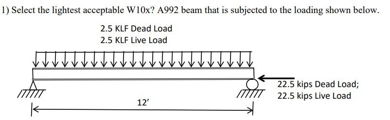 Solved Select the lightest acceptable W10x? A992 beam that | Chegg.com