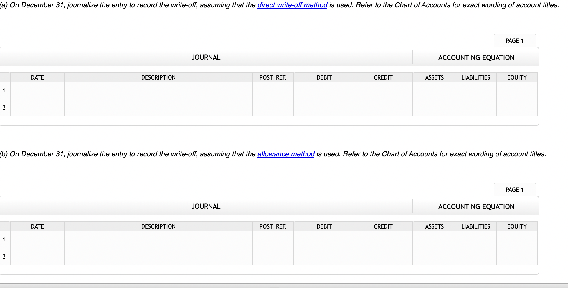 Solved Entries to write off accounts receivable Instructions | Chegg.com
