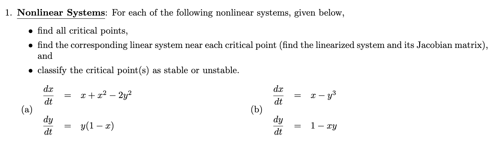 Solved 1. Nonlinear Systems: For each of the following | Chegg.com