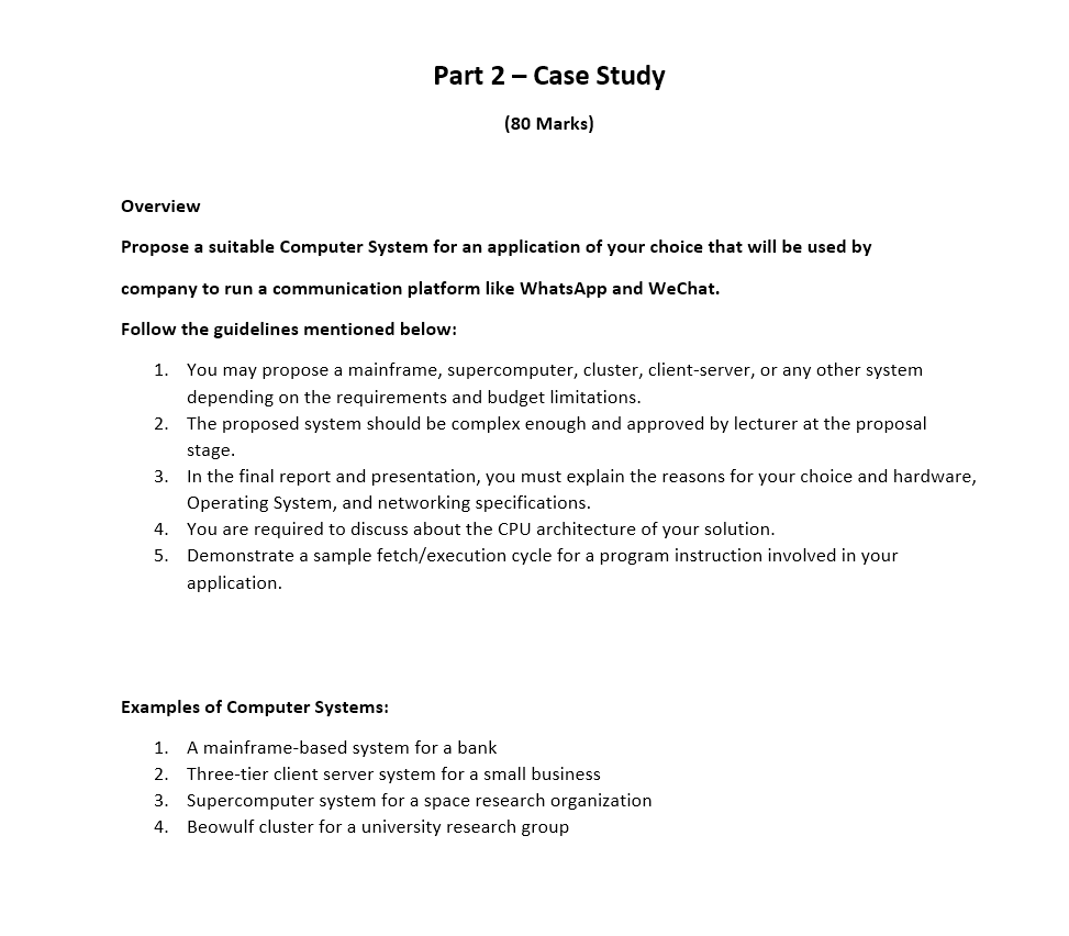 Solved Part 2 - Case Study (80 Marks) Overview Propose a | Chegg.com