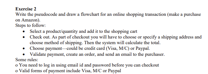 Solved Exercise 2 Write the pseudocode and draw a flowchart | Chegg.com