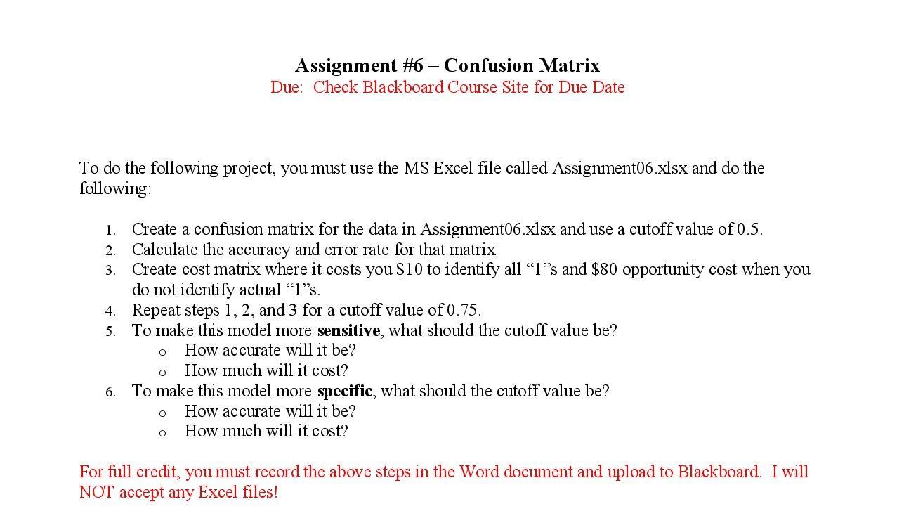 Solved Assignment #6 – Confusion Matrix Due: Check | Chegg.com