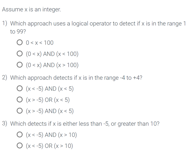Solved Assume x is an integer. 1) Which approach uses a | Chegg.com