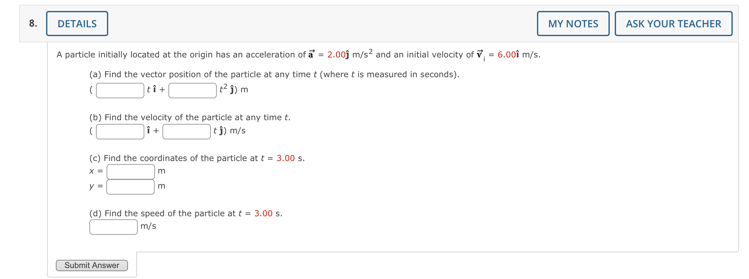 Solved A particle initially located at the origin has an | Chegg.com