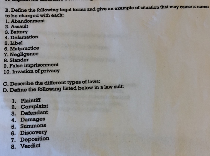 Solved 3. Define the following legal terms and give an | Chegg.com