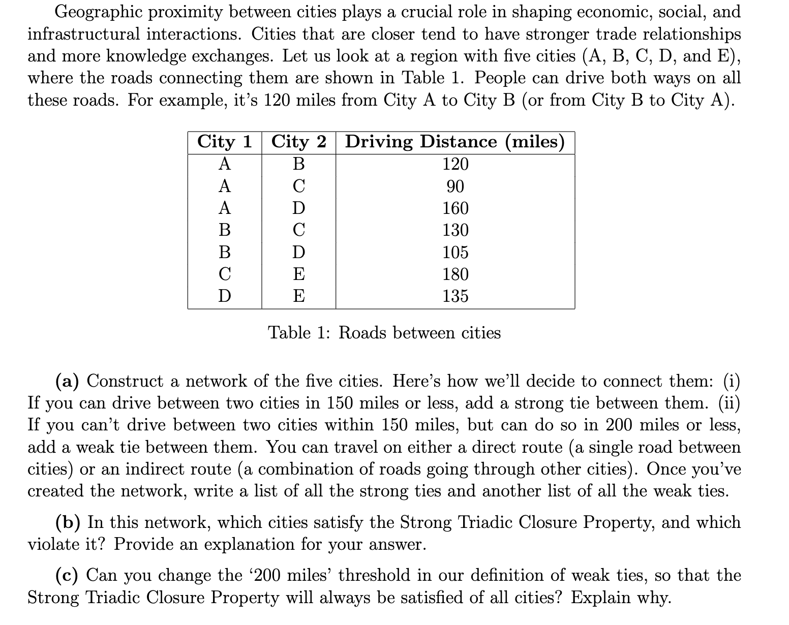 Solved Geographic proximity between cities plays a crucial | Chegg.com