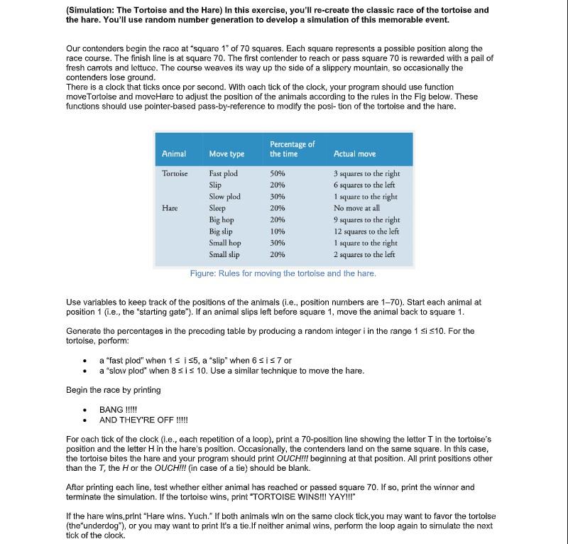 Solved (Simulation: The Tortoise and the Hare) In this | Chegg.com