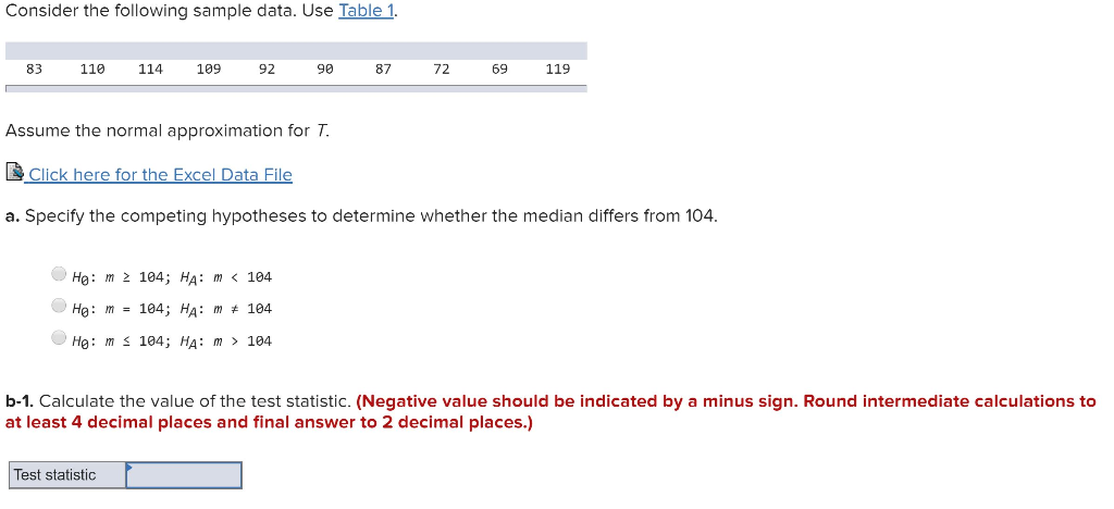 Solved Consider the following sample data. Use Table 1. 83 | Chegg.com