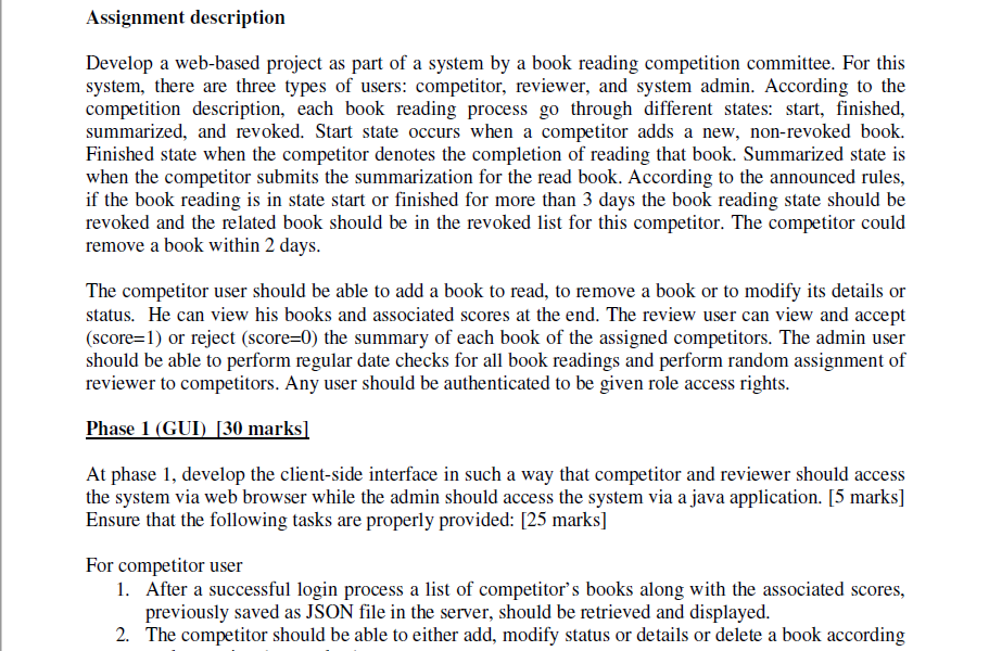 Assignment description Develop a web-based project as | Chegg.com