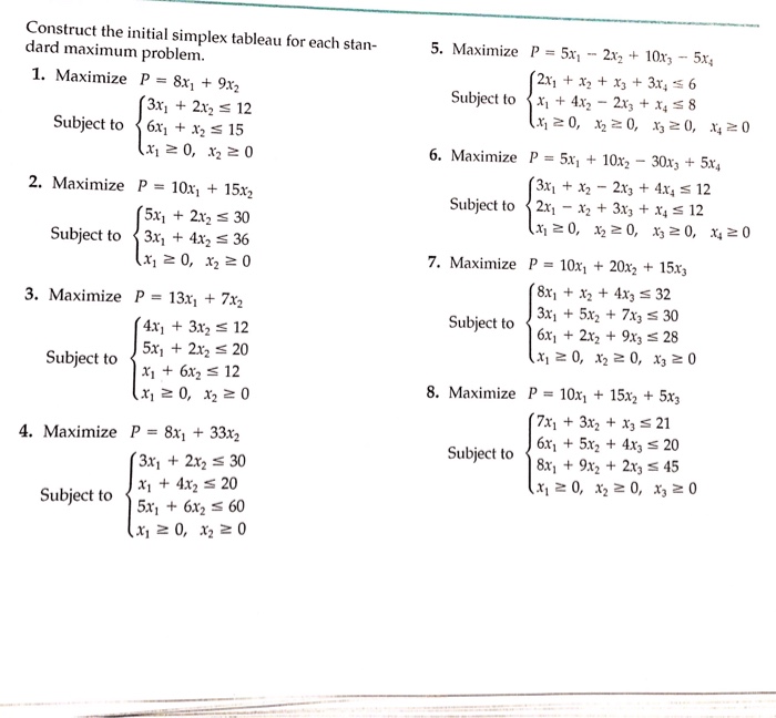 Solved Construct the initial simplex tableau for each | Chegg.com