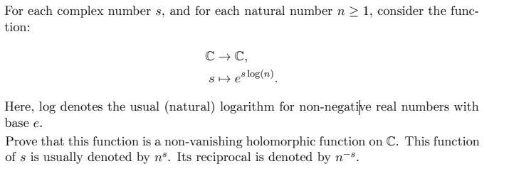 Solved For each complex number s, and for each natural | Chegg.com