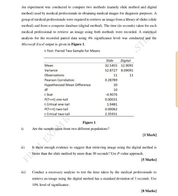 Solved An experiment was conducted to compare two methods | Chegg.com