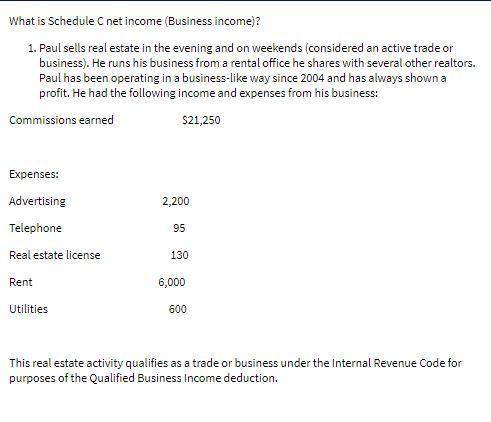 Solved What is Schedule C net income (Business income)? 1. | Chegg.com