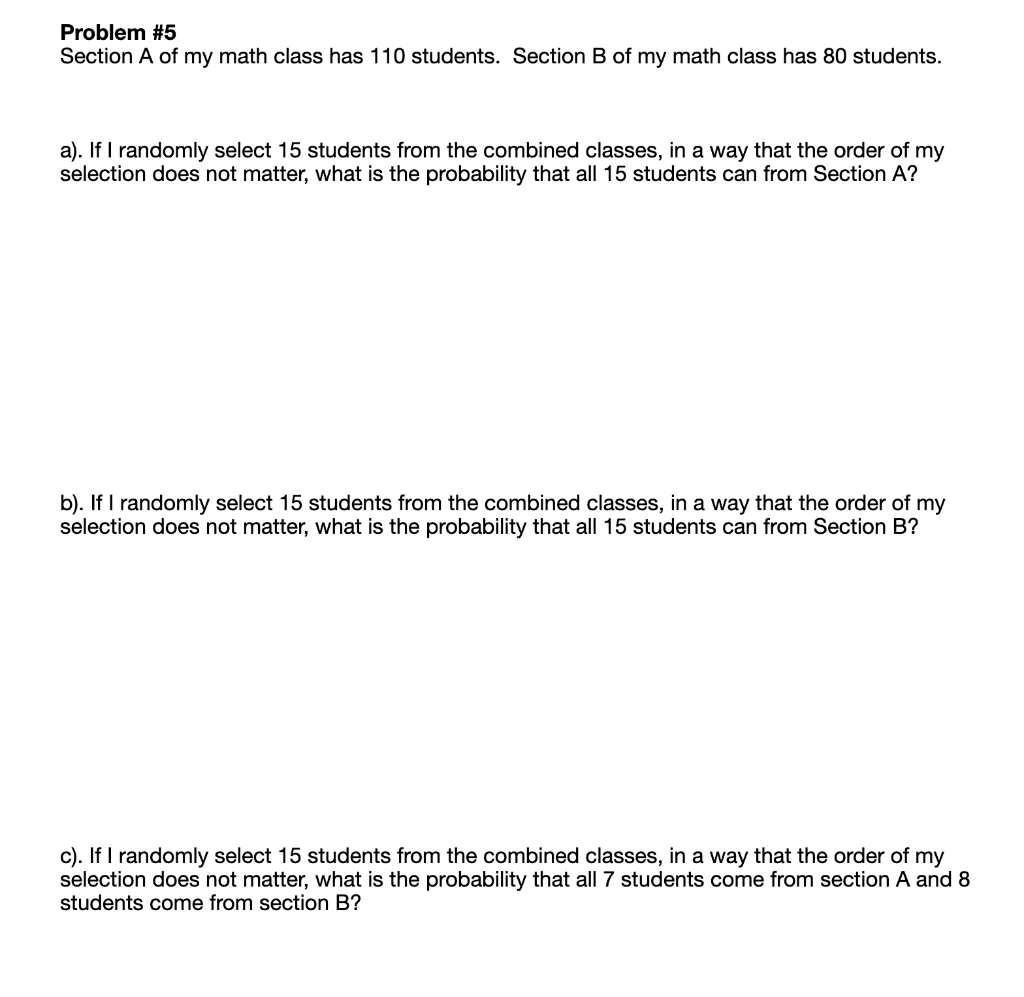 Solved Problem \#5 Section A of my math class has 110 | Chegg.com