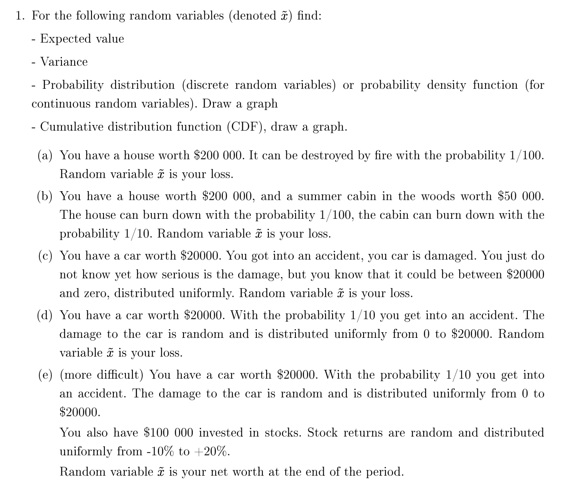Solved For the following random variables (denoted tilde(x) | Chegg.com