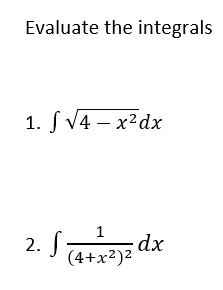 Solved Evaluate the integrals 1. ∫4−x2dx 2. ∫(4+x2)21dx | Chegg.com