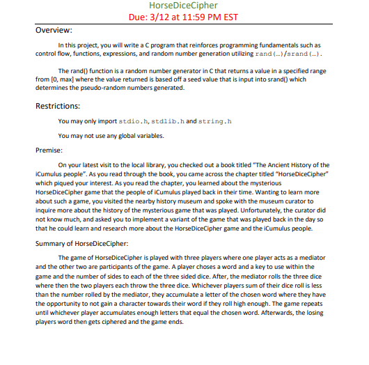 Solved Due: 3/12 at 11:59 PM EST Overview: In this project, | Chegg.com