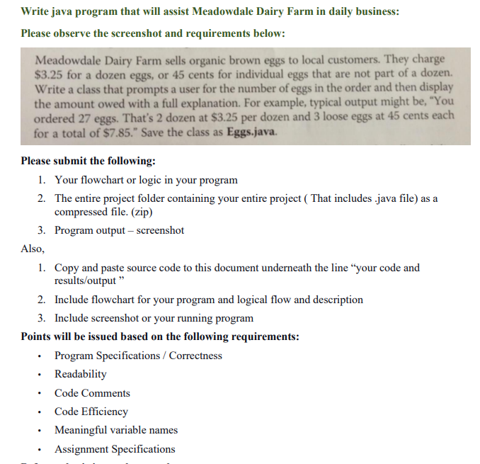 Solved Write java program that will assist Meadowdale Dairy | Chegg.com