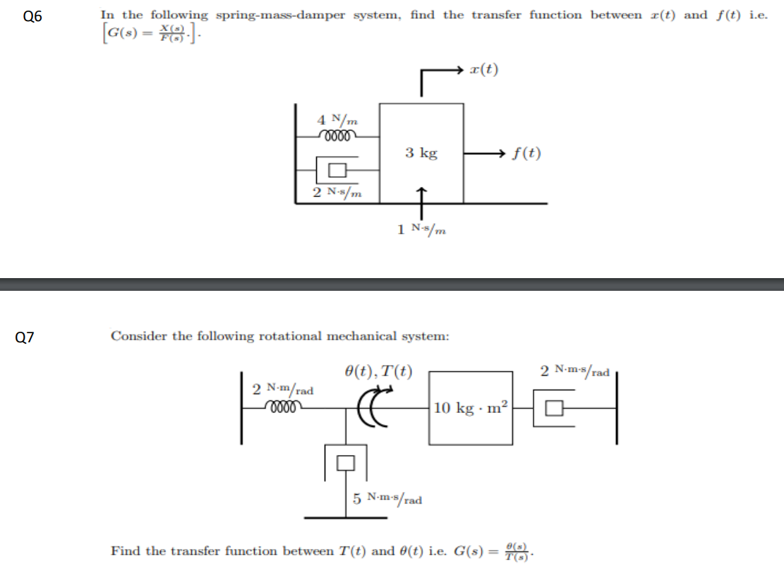 Solved Q6 In the following spring-mass-damper system, find | Chegg.com