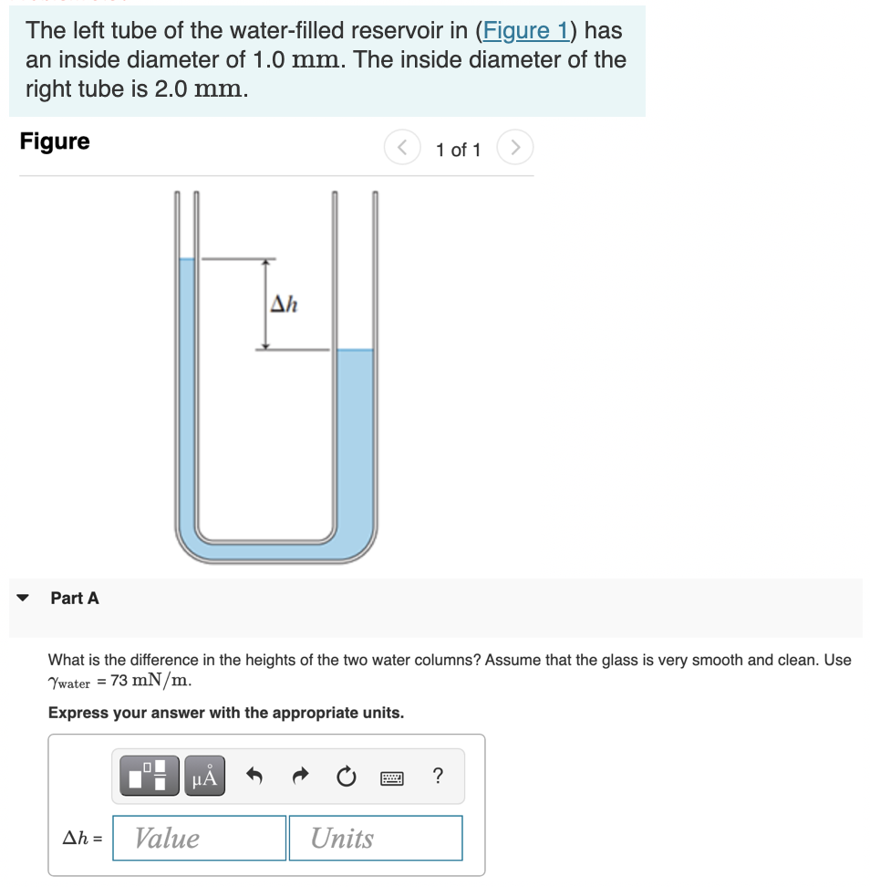 Solved The left tube of the water-filled reservoir in | Chegg.com