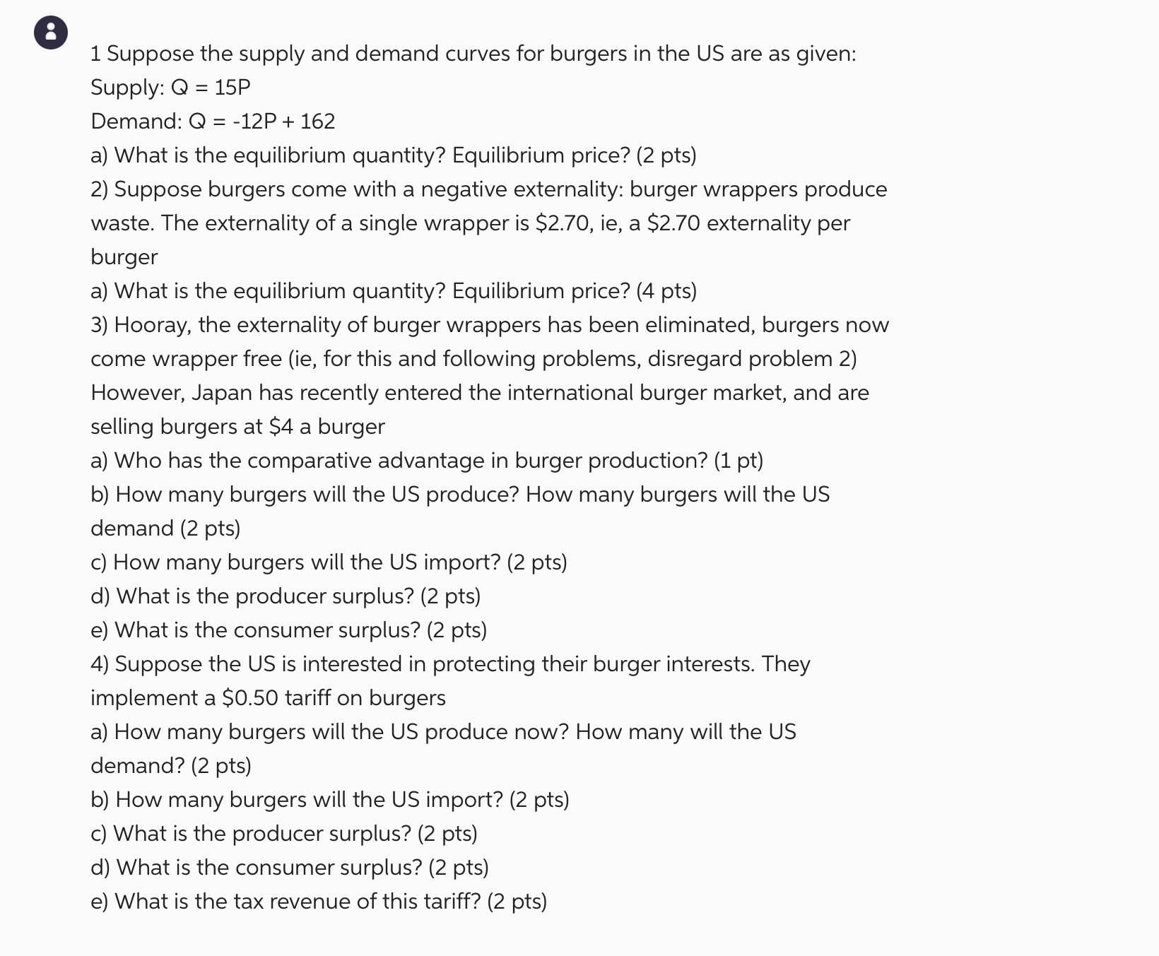 Solved 1 ﻿Suppose the supply and demand curves for burgers | Chegg.com