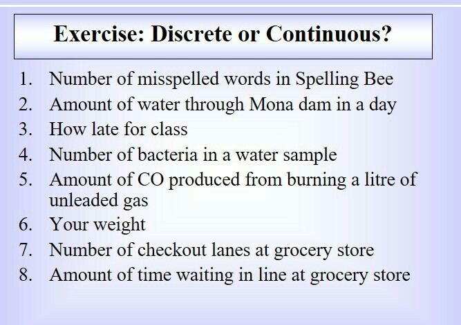 Solved Exercise: Discrete or Continuous 1. Number of | Chegg.com