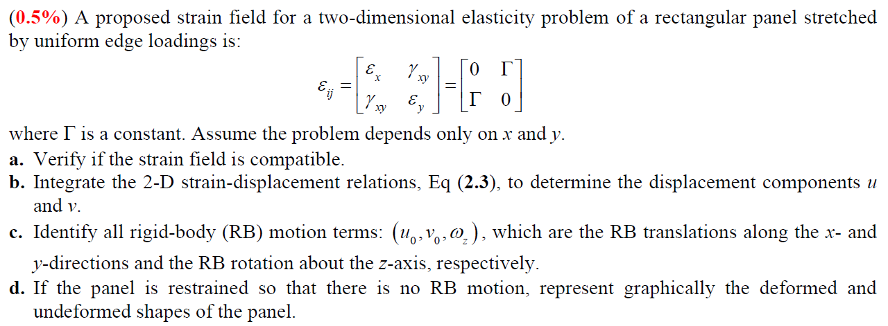 Solved (0.5%) A proposed strain field for a two-dimensional | Chegg.com