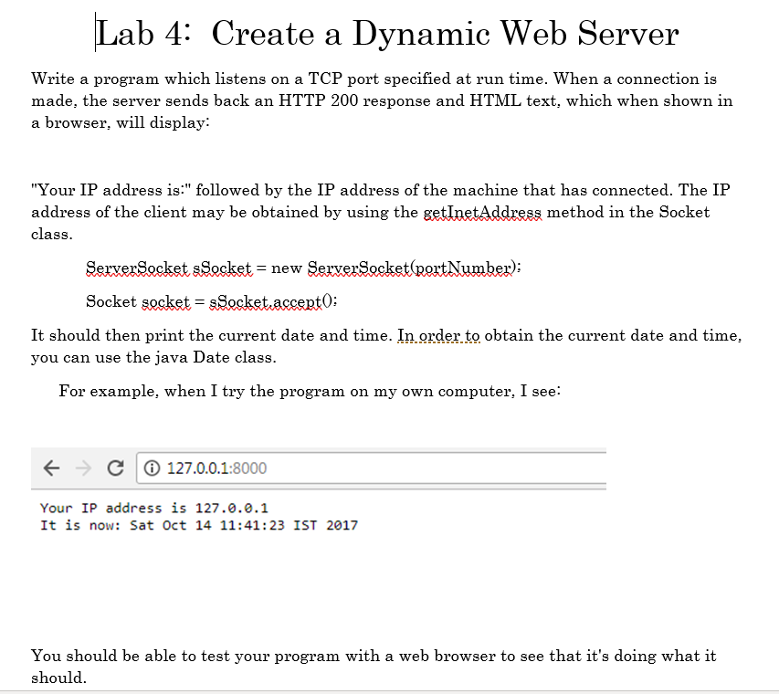 Solved Lab 4: Create a Dynamic Web Server Write a program | Chegg.com