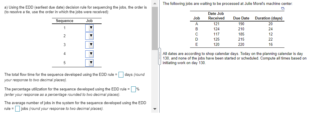 Solved a) Using the EDD (earliest due date) decision rule | Chegg.com