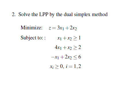 Solved Solve the LPP by the dual simplex method ﻿Minimize: | Chegg.com