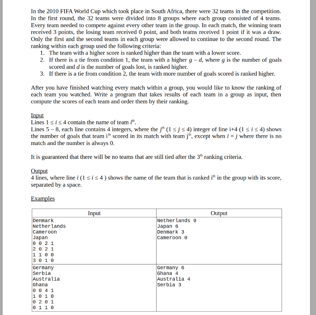 Solved In the 2010 FIFA World Cup which took place in South | Chegg.com