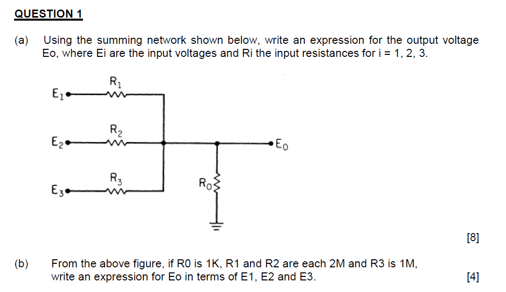 Solved QUESTION 1 (a) Using the summing network shown below, | Chegg.com