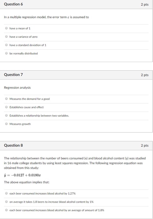 Solved uestion 6 2 pts In a multiple regression model, the | Chegg.com Solved uestion 6 2 pts In a multiple regression model, the | Chegg.com