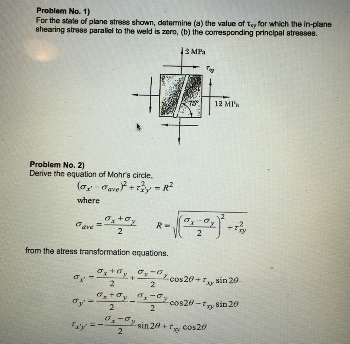 Solved For the state of plane stress shown, determine (a) | Chegg.com