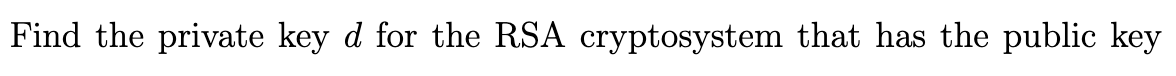Solved Find the private key d for the RSA cryptosystem that | Chegg.com