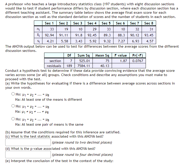 Solved A professor who teaches a large introductory | Chegg.com