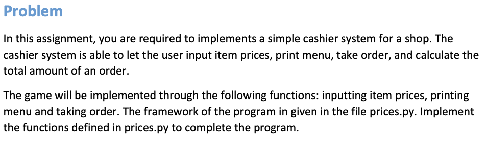 Solved you are required to implements a simple cashier | Chegg.com