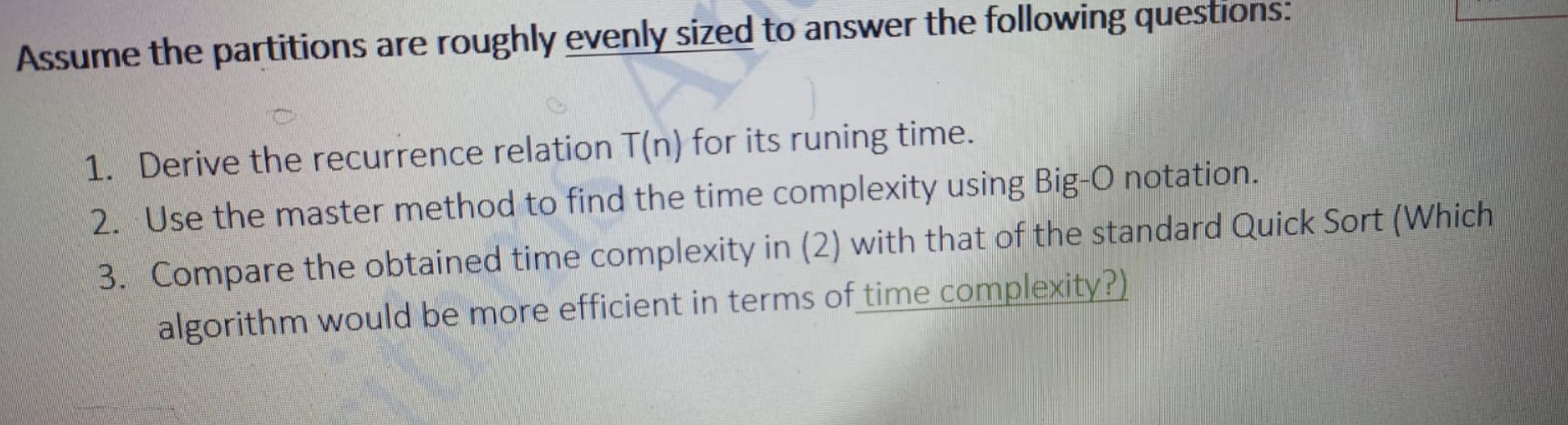 Solved Assume the partitions are roughly evenly sized to | Chegg.com