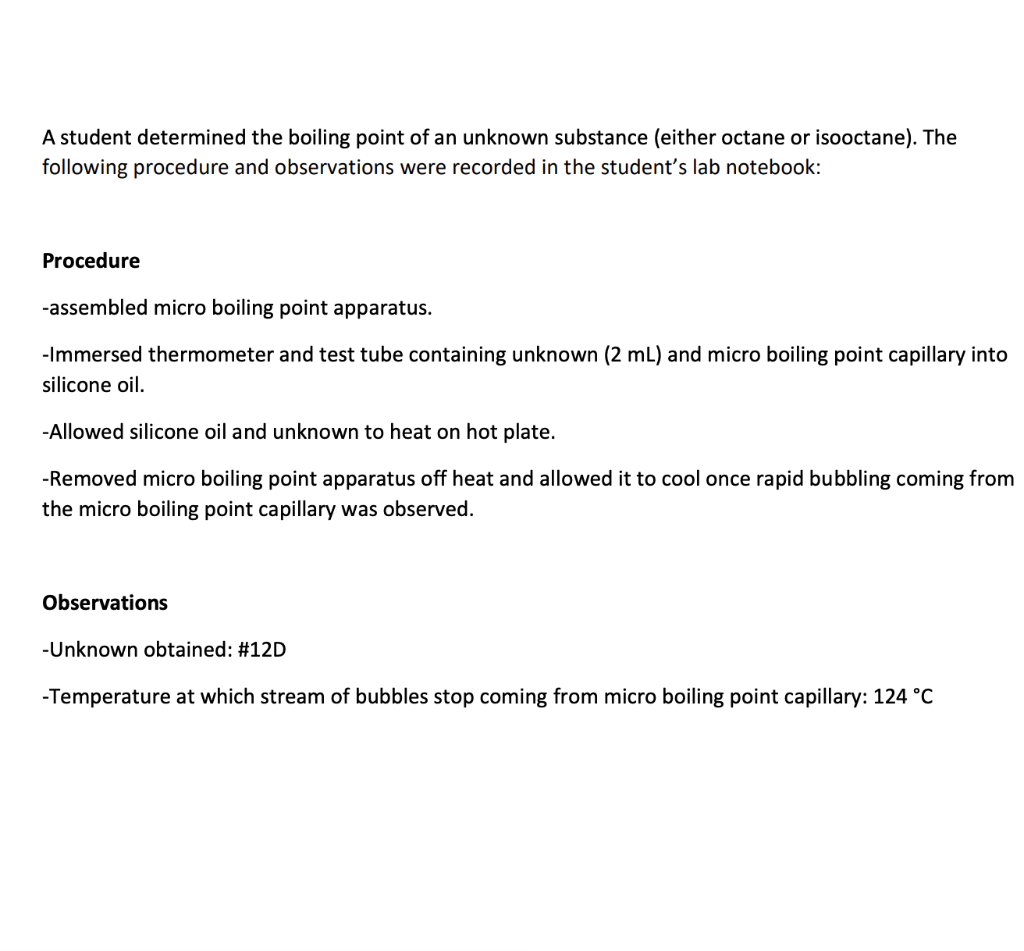 A student determined the boiling point of an unknown | Chegg.com
