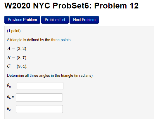 Solved W2020 NYC ProbSet6: Problem 12 Previous Problem | Chegg.com