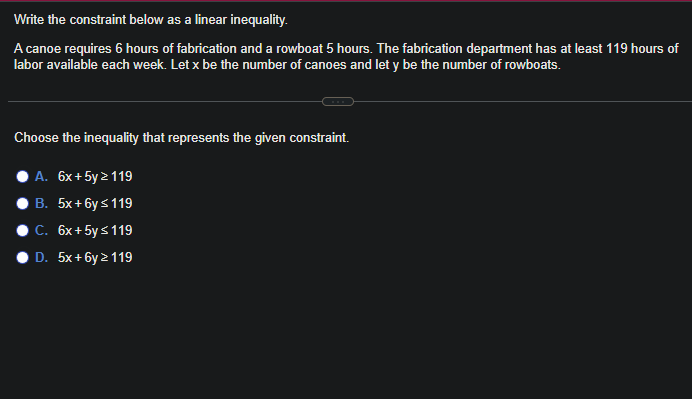 Solved Write the constraint below as a linear inequality. A | Chegg.com