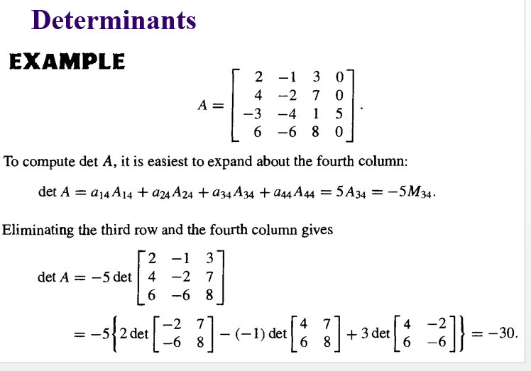 Solved Determinants EXAMPLE A=⎣⎡24−36−1−2−4−637180050⎦⎤ To | Chegg.com