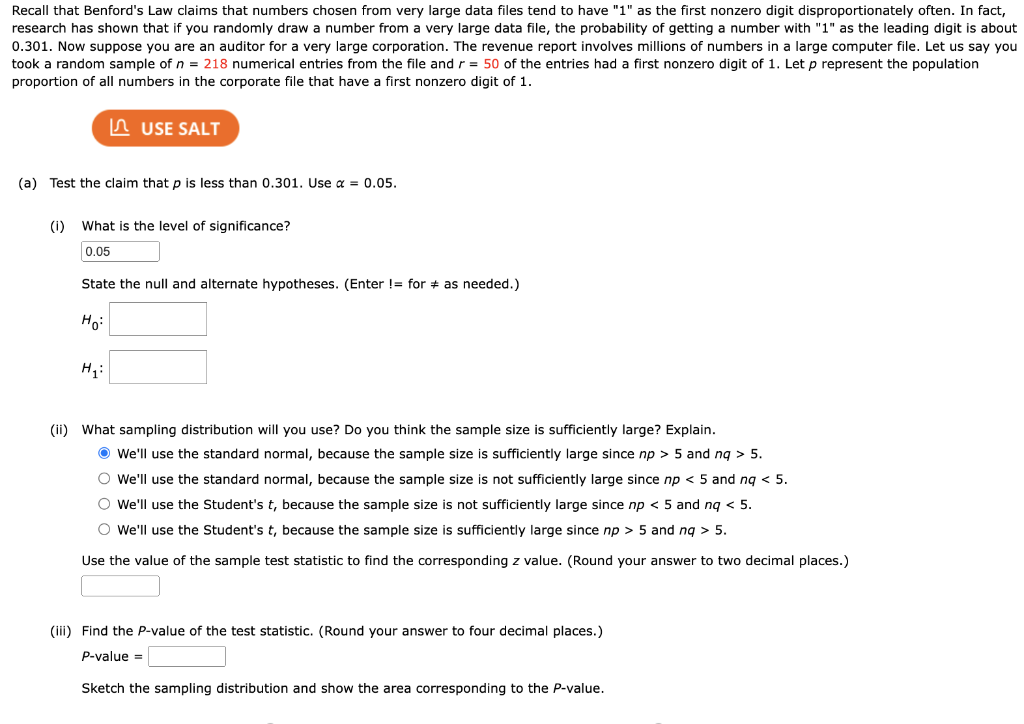 Solved Recall that Benford's Law claims that numbers chosen | Chegg.com