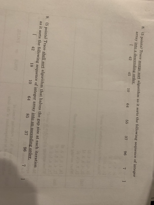 Solved 8. (5 points) Trace merge sort algorithm as it sorts | Chegg.com