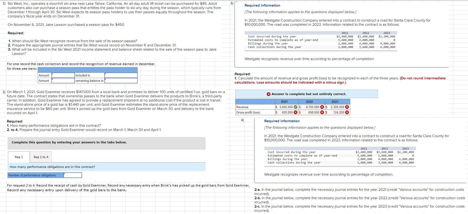 Solved 3) Required information 1) Ski West, Inc., operates a | Chegg.com