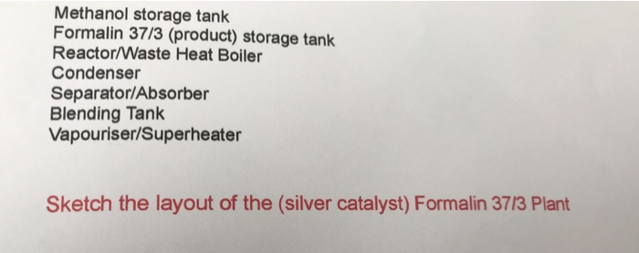 Solved Methanol storage tank Formalin 37/3 (product) storage | Chegg.com