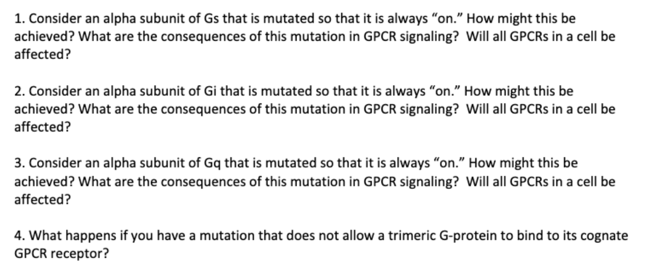 Solved 1. Consider an alpha subunit of Gs that is mutated so | Chegg.com