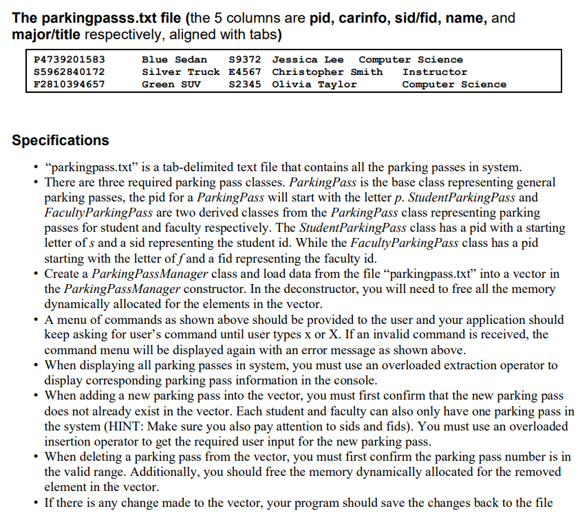 Solved Parking Pass Manager Create a program that manages | Chegg.com