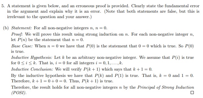 Solved A statement is given below, and an erroneous proof is | Chegg.com