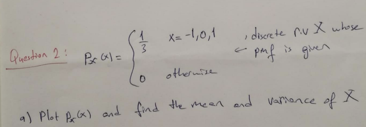 Solved 1 3 X=-1,0,1 discrete rivX whose puf Question 2: is | Chegg.com